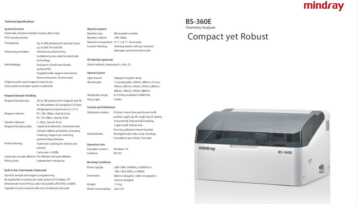 Med-shopping mindray BS-360E Chemistry Analyzer Benchtop Chemistry Analyzer BS240pro